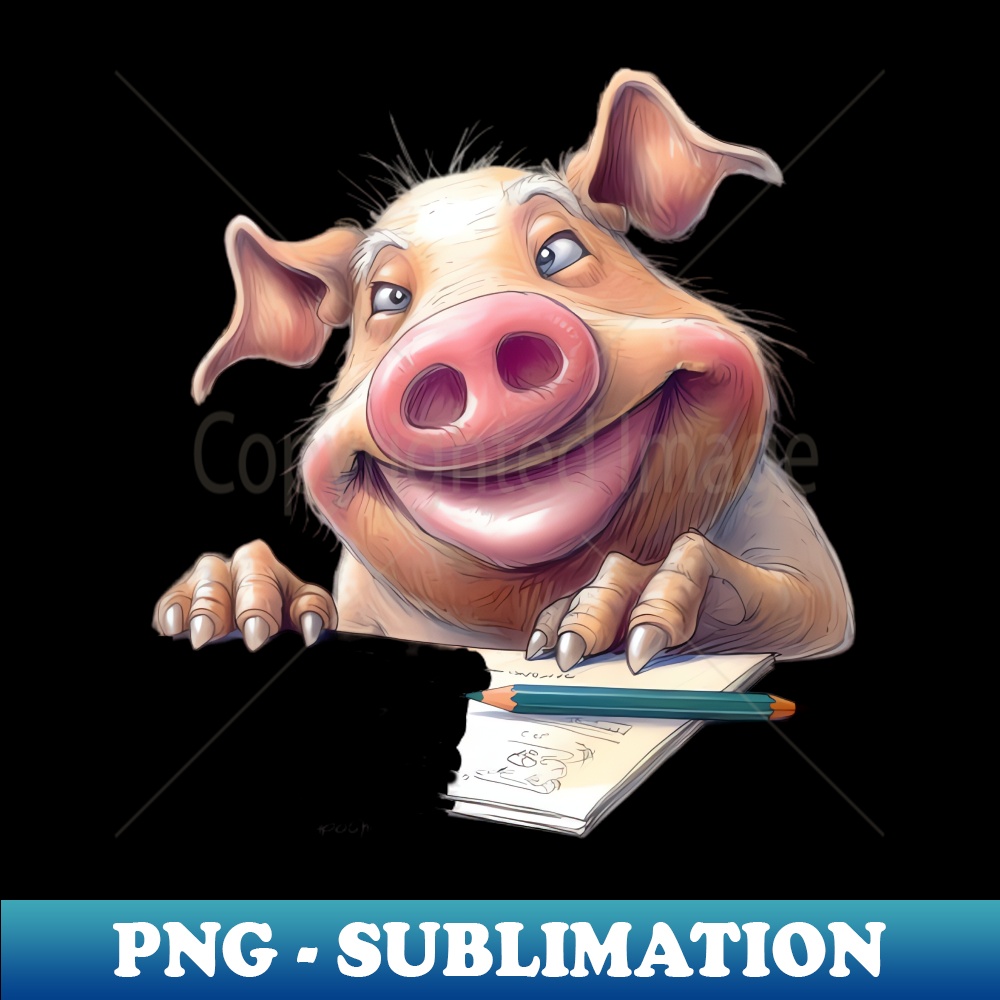 Cartoon Pig With His Pencil And Half Eaten Notepad - Decorat - Inspire ...