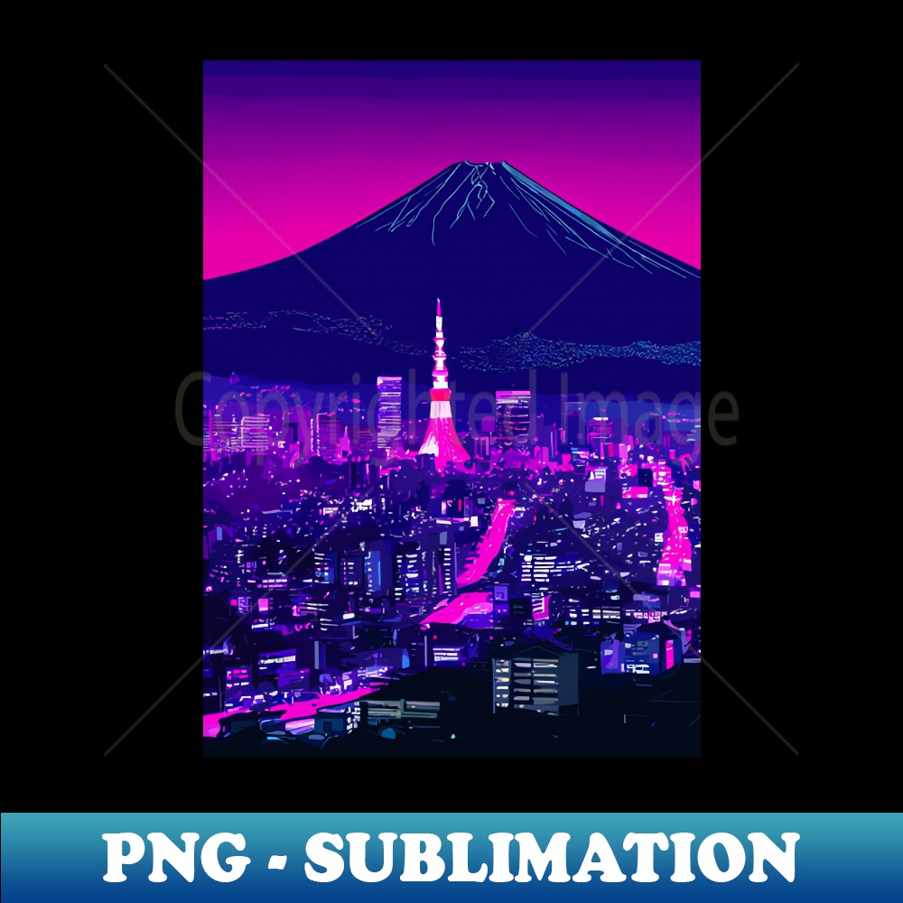 Tokyo City Japan Neon Mount Fuji Future Cyberpunk Art - Aest - Inspire ...