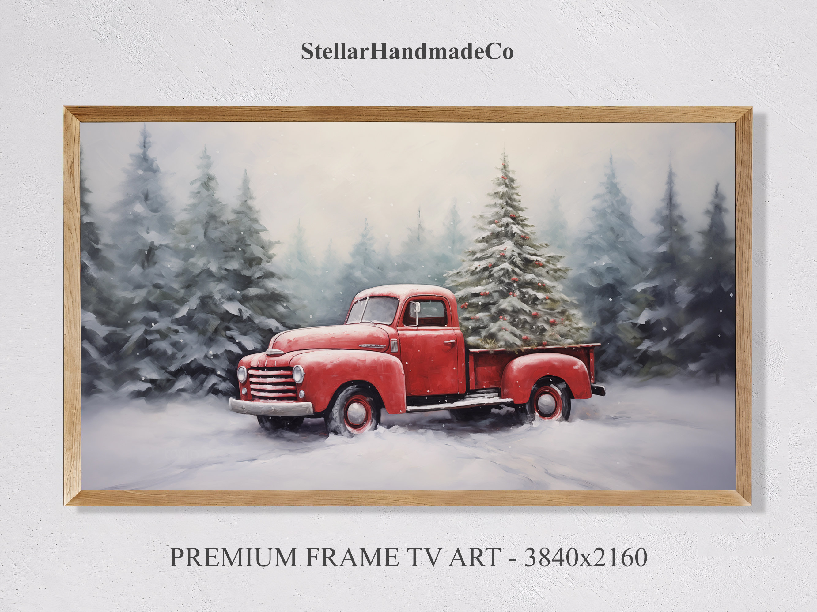 Christmas Frame TV Art, Christmas Vintage Pickup Truck Art F - Inspire ...