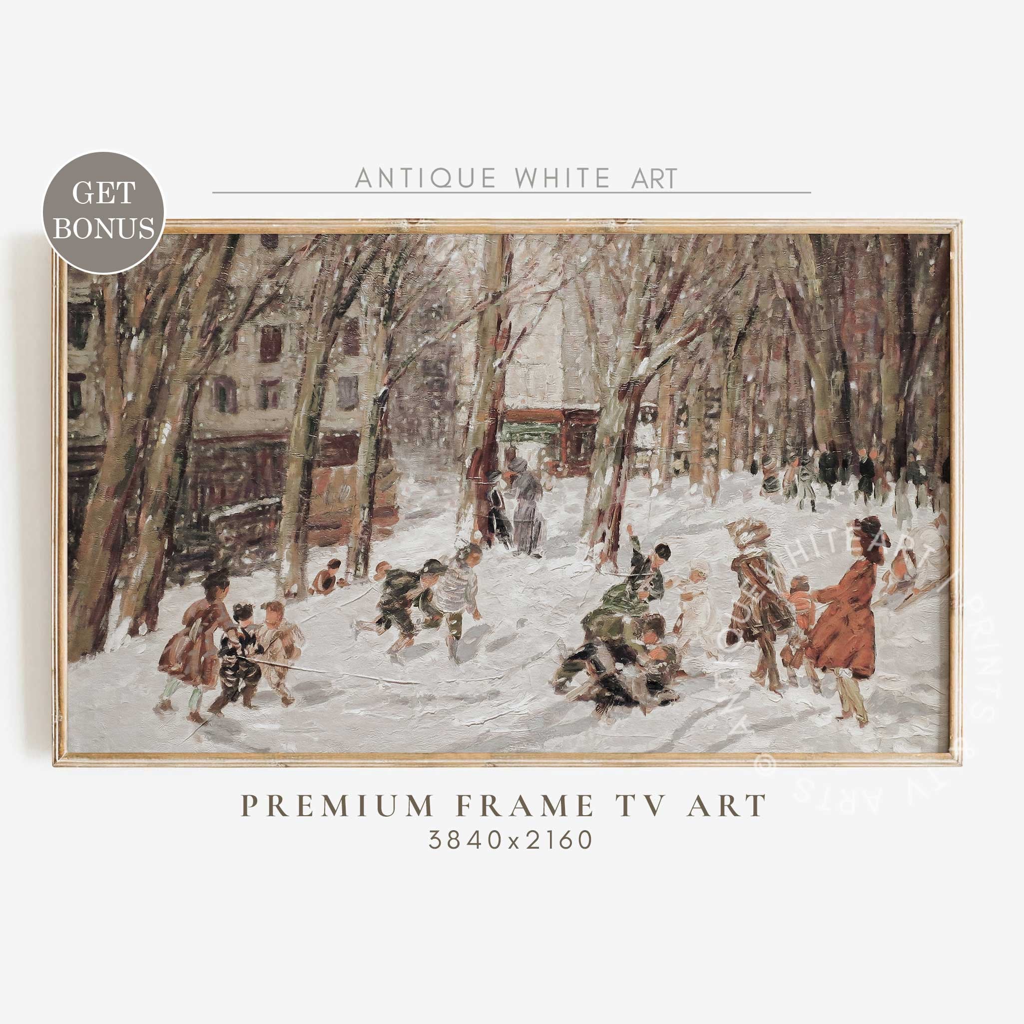 Vintage Winter Holiday Frame TV Art, Sleigh Art, Christmas | Inspire Uplift