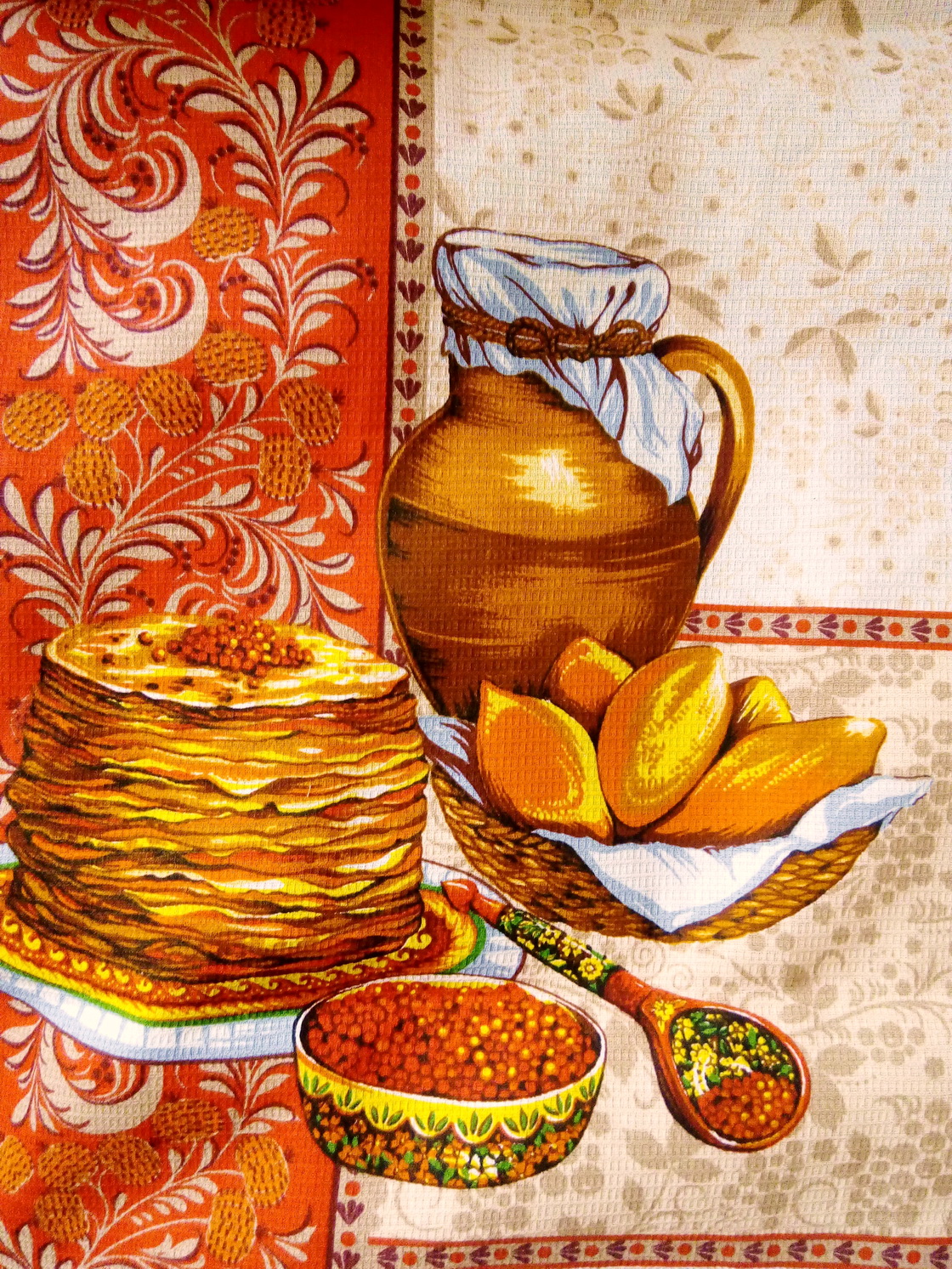 Folk art fabric by the yard - Wafer Cotton, Russian folk fab | Inspire ...