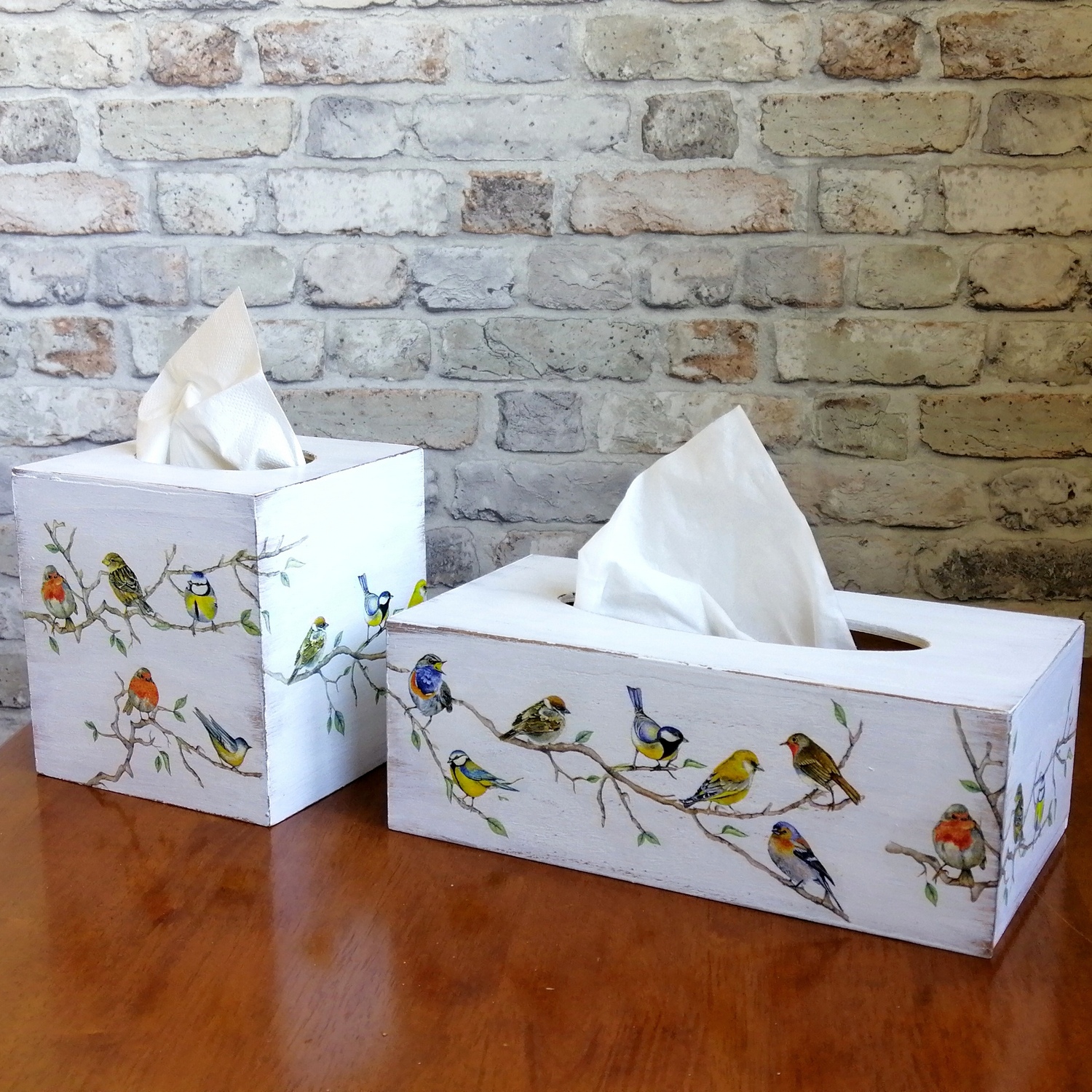 Rustic Wooden Tissue Box Cover. Birds Decoration Napkins Box | Inspire ...