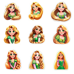 Rapunzel Stickers, Rapunzel in green dress 12 stickers | Inspire Uplift
