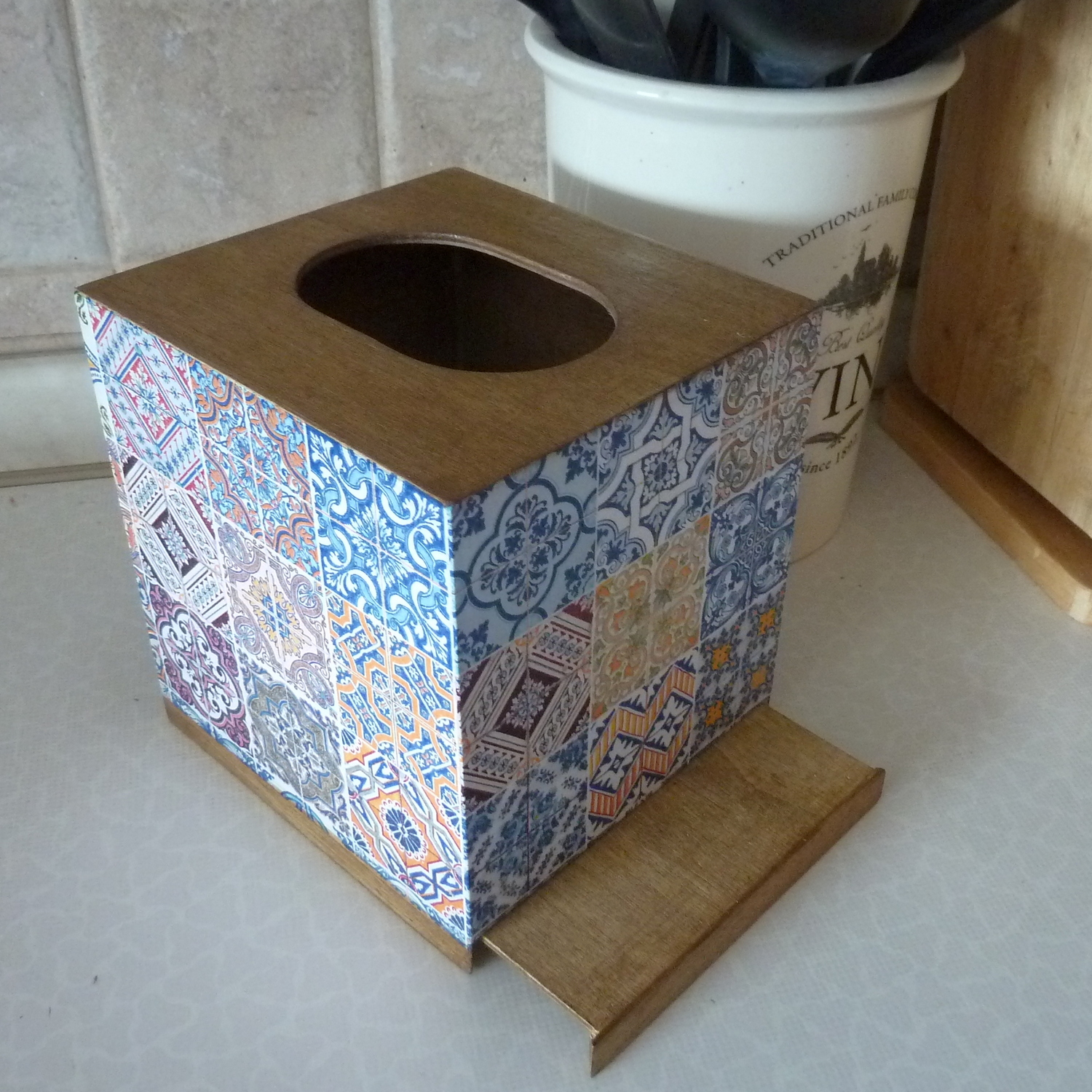 Wooden Rustic Wooden Tissue Box Cover. Spanish Tiles Decor N | Inspire ...