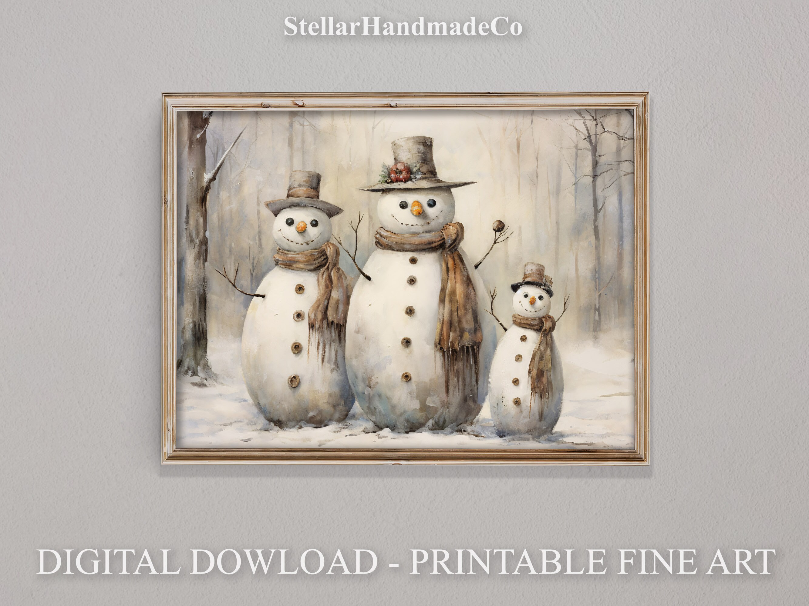 Christmas Printable Wall Art, Snowman Oil Painting Print, Ru - Inspire ...