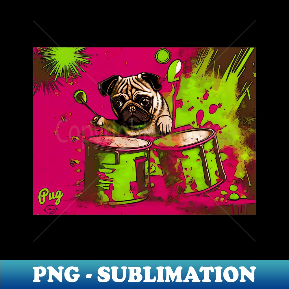 Pug Drummer 6 - Aesthetic Sublimation Digital File - Vibrant | Inspire ...