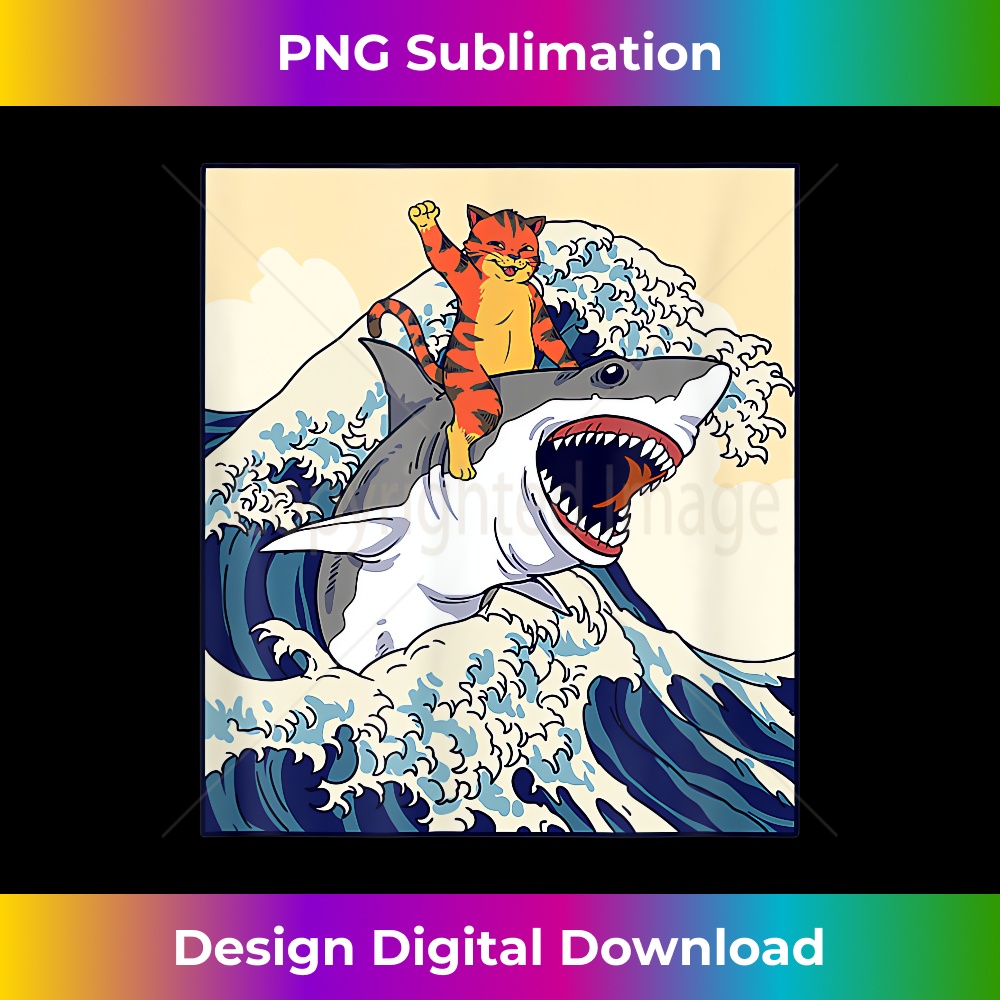 Cat Riding Shark Japanese Wave - Luxe Sublimation PNG Downlo | Inspire ...
