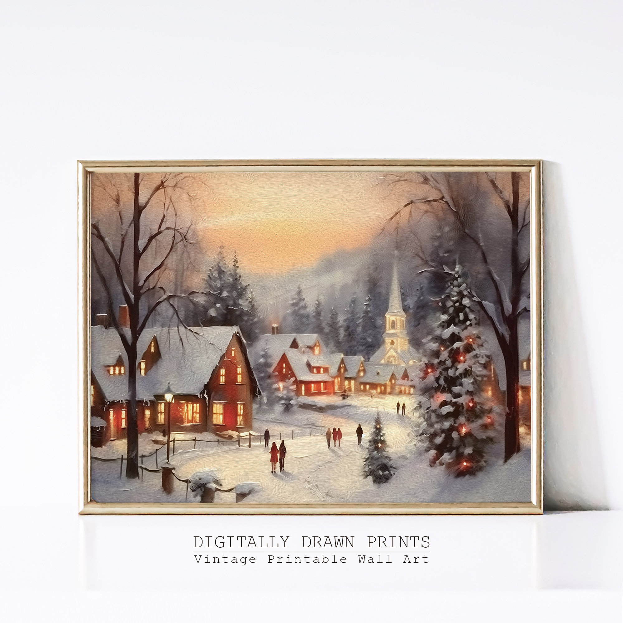 Printable Christmas Wall Art, Oil Painting of a Christmas Vi | Inspire ...