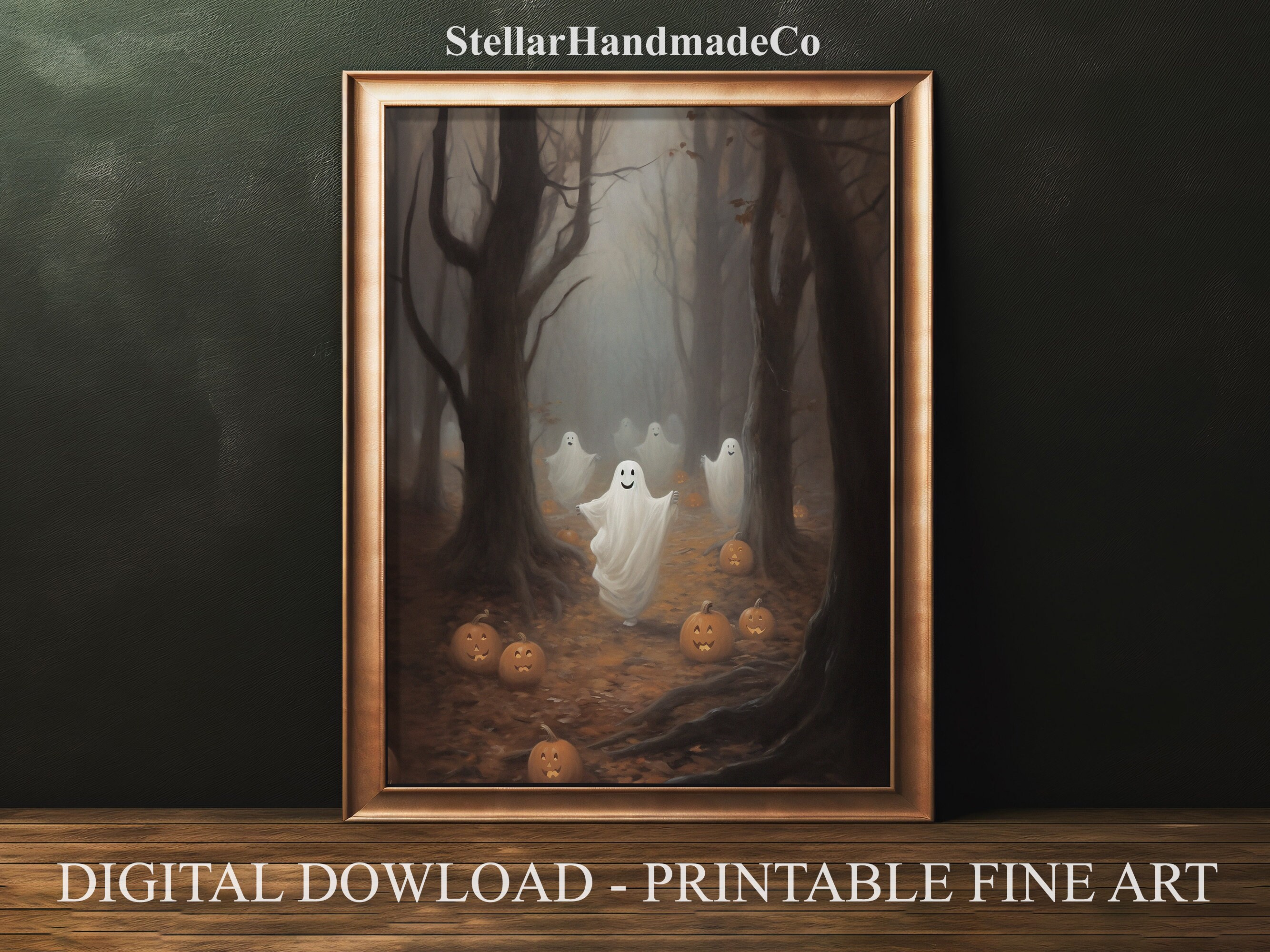 Printable Halloween Ghost Print, Spooky Haunted Forest Print | Inspire ...