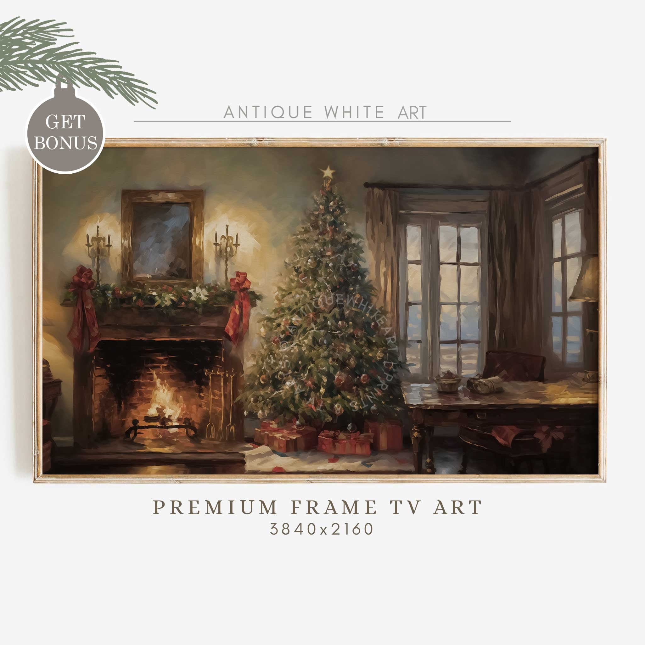 Vintage Christmas Tree Frame TV Art, Antique Oil Painting fo | Inspire ...