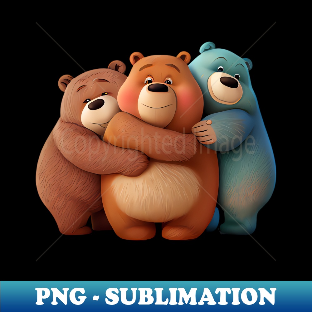 Three Cute Cartoon Bears Hugging - Creative Sublimation PNG | Inspire ...