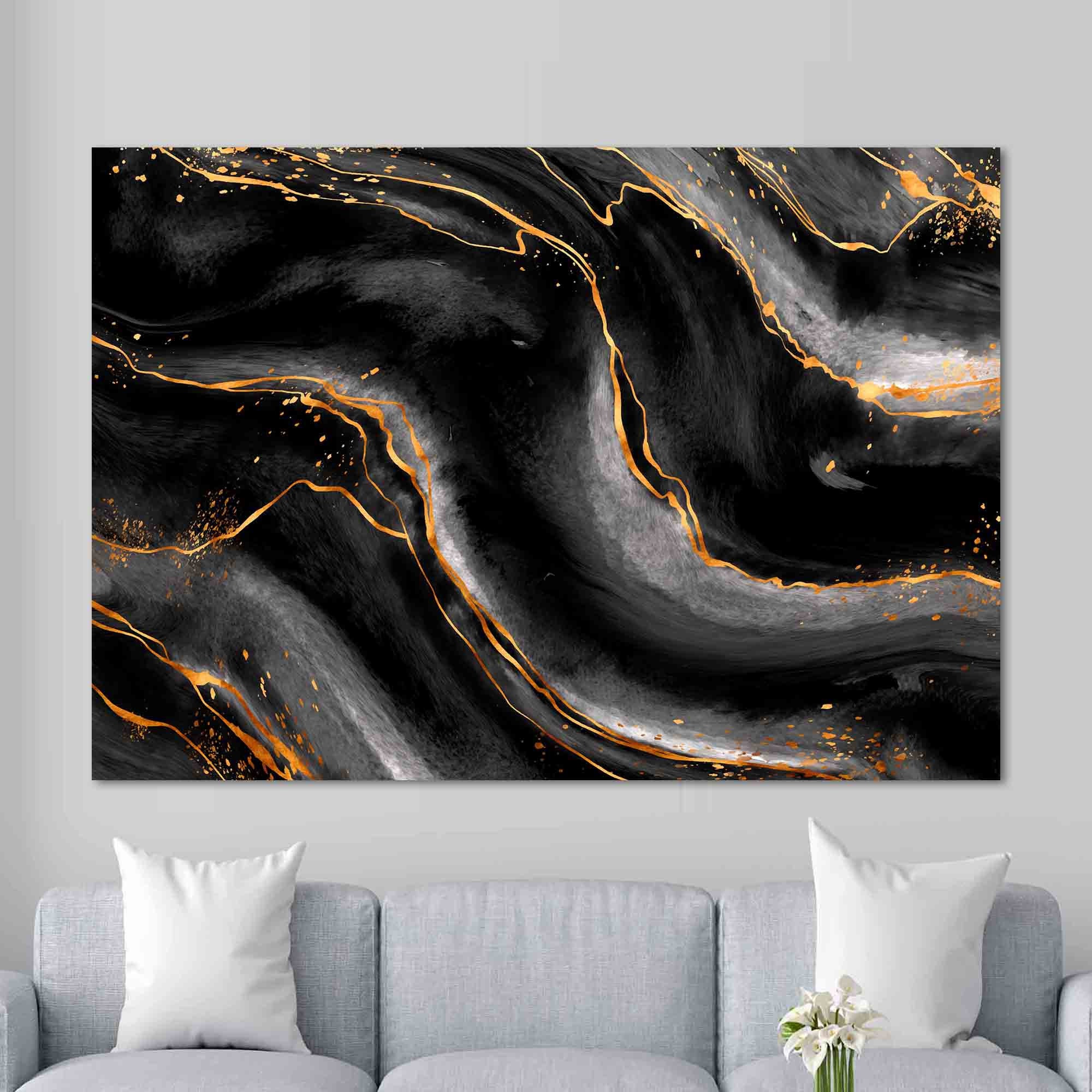 Black And Copper Marble, Copper Art Canvas, Marble Wall Deco | Inspire ...