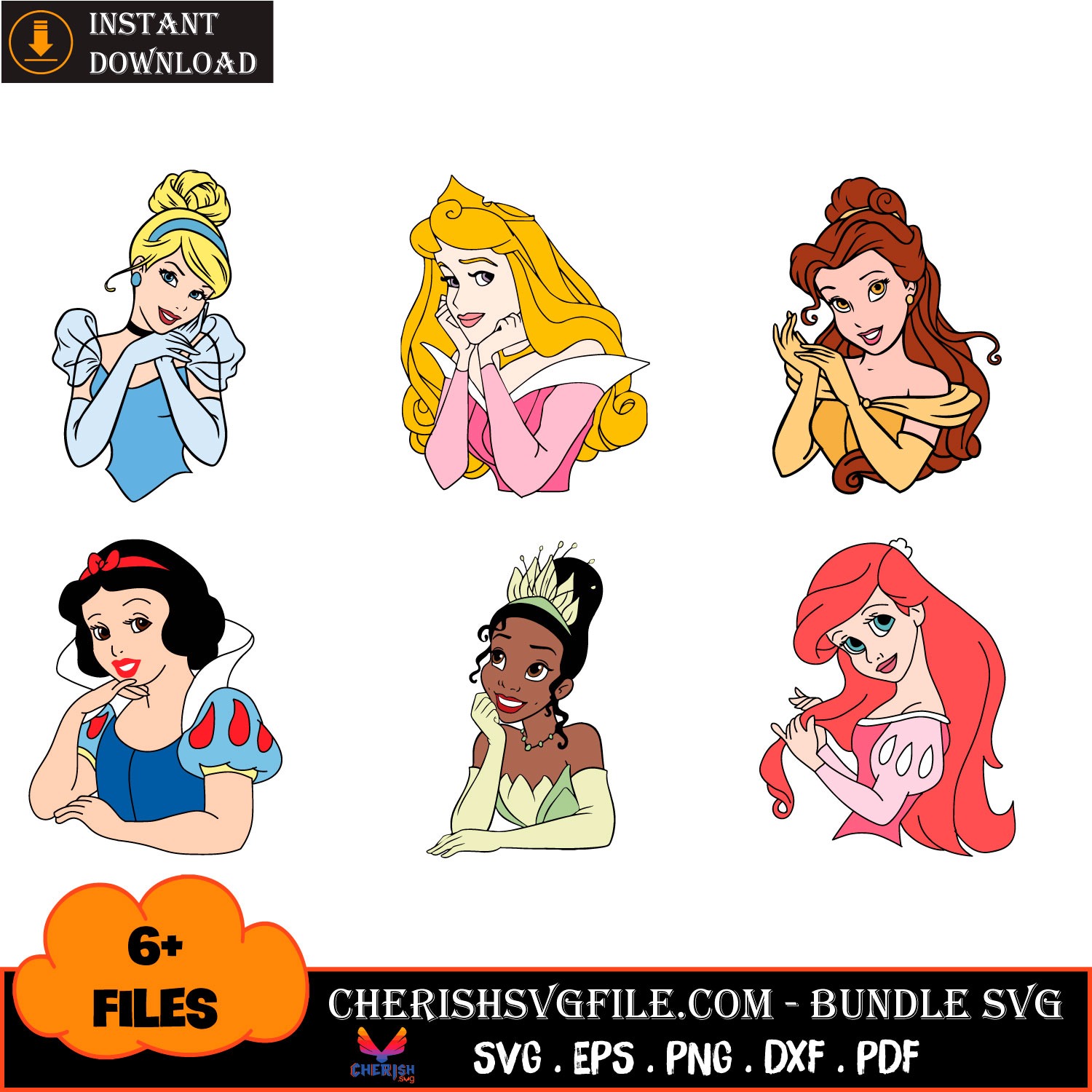 6 Files Of Disney Princess Bundle Svg, Disney Svg | Inspire Uplift