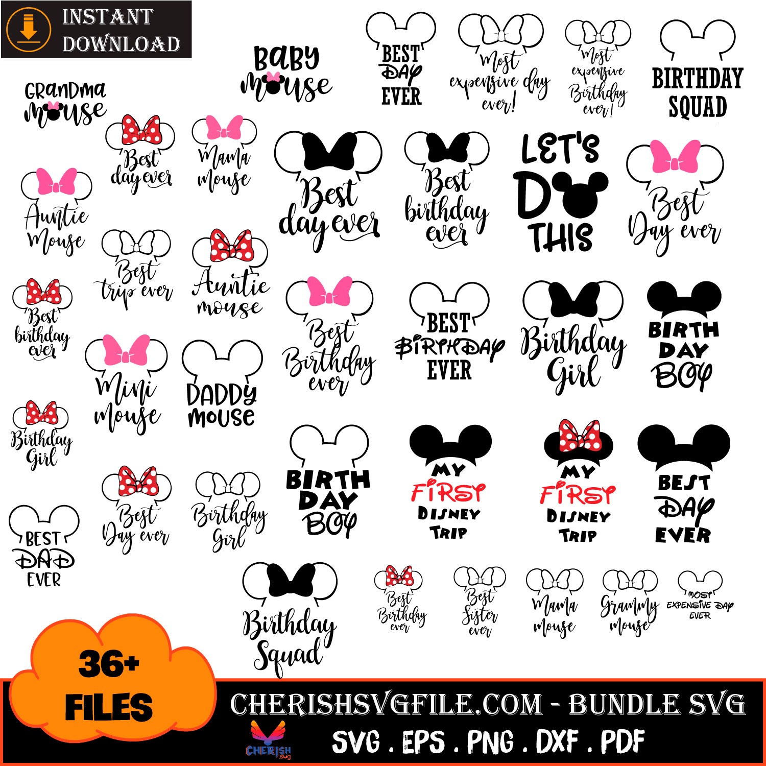 Disney Mickey Minnie Mouse Family Bundle Svg, 36 Files Micke - Inspire ...