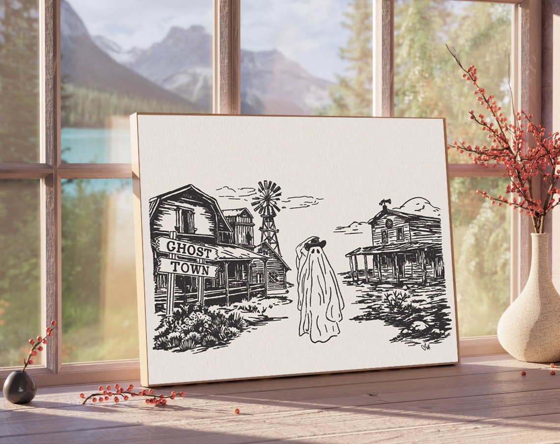 Ghost Town Poster, Spooky Halloween Poster, Cute Halloween A | Inspire ...