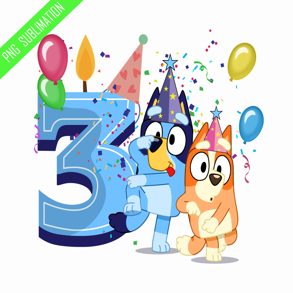 3rd blue bluey birthday png | Inspire Uplift