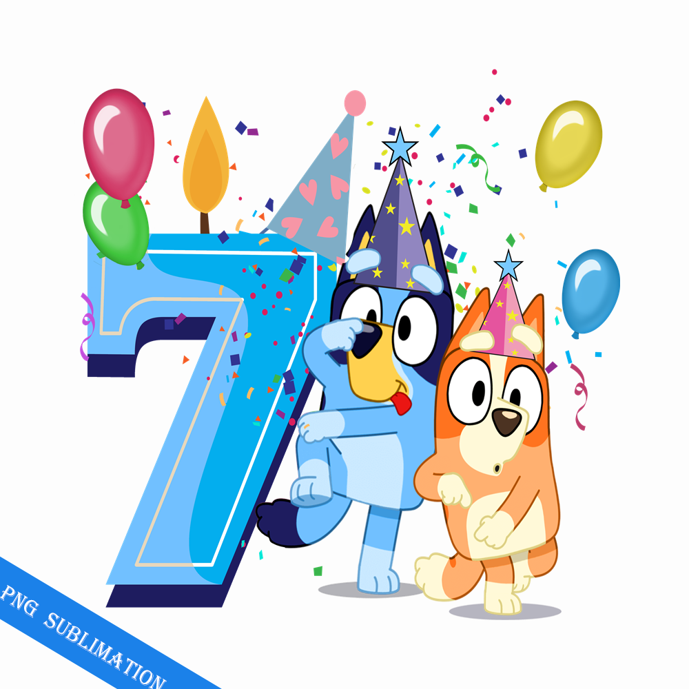 7th blue bluey birthday png | Inspire Uplift