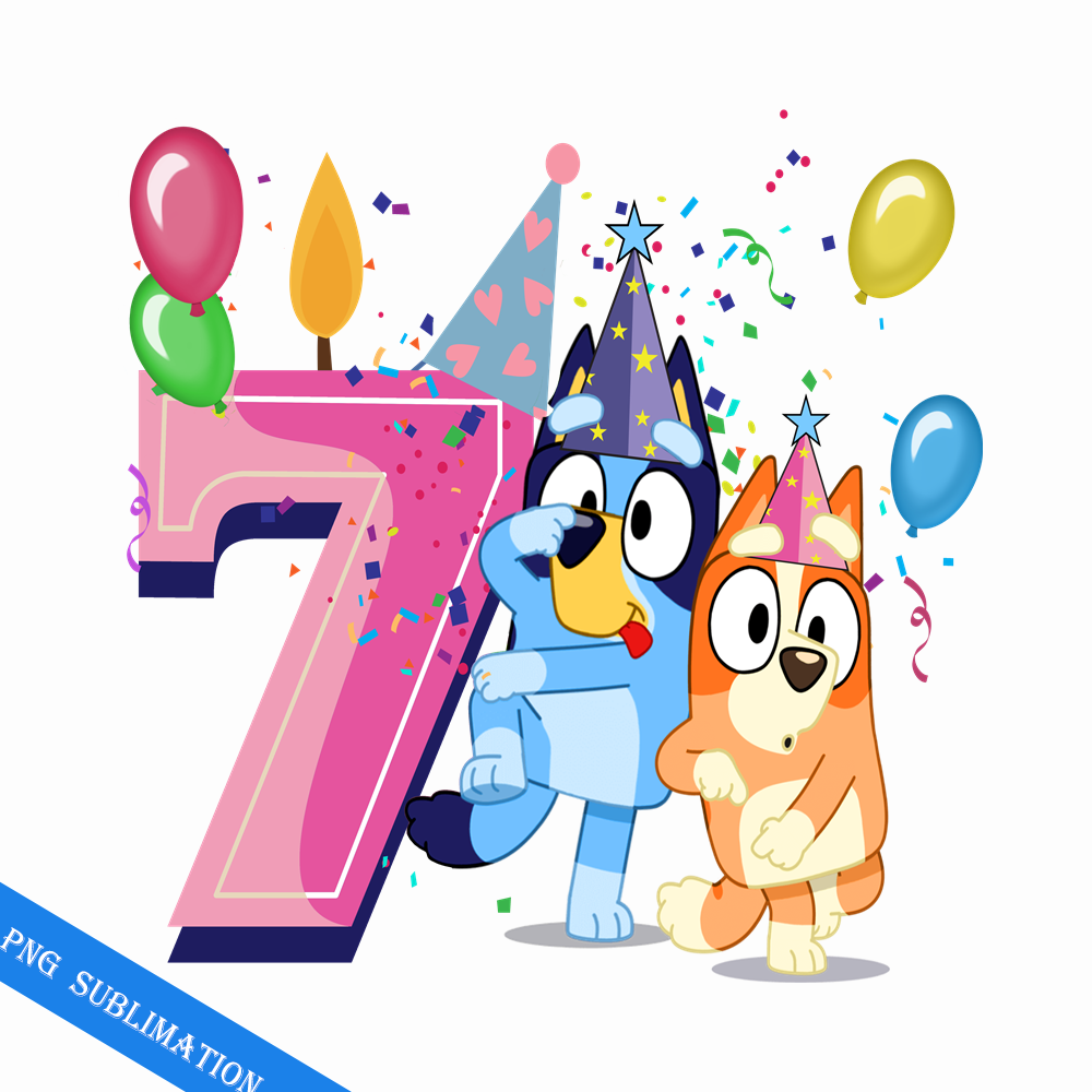 7th pink bluey birthday png | Inspire Uplift