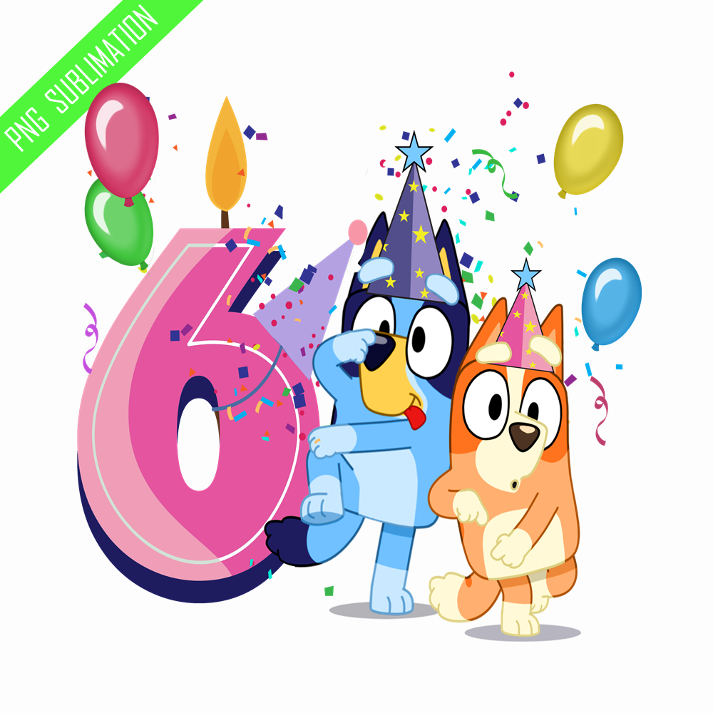 6th pink bluey birthday png - Inspire Uplift
