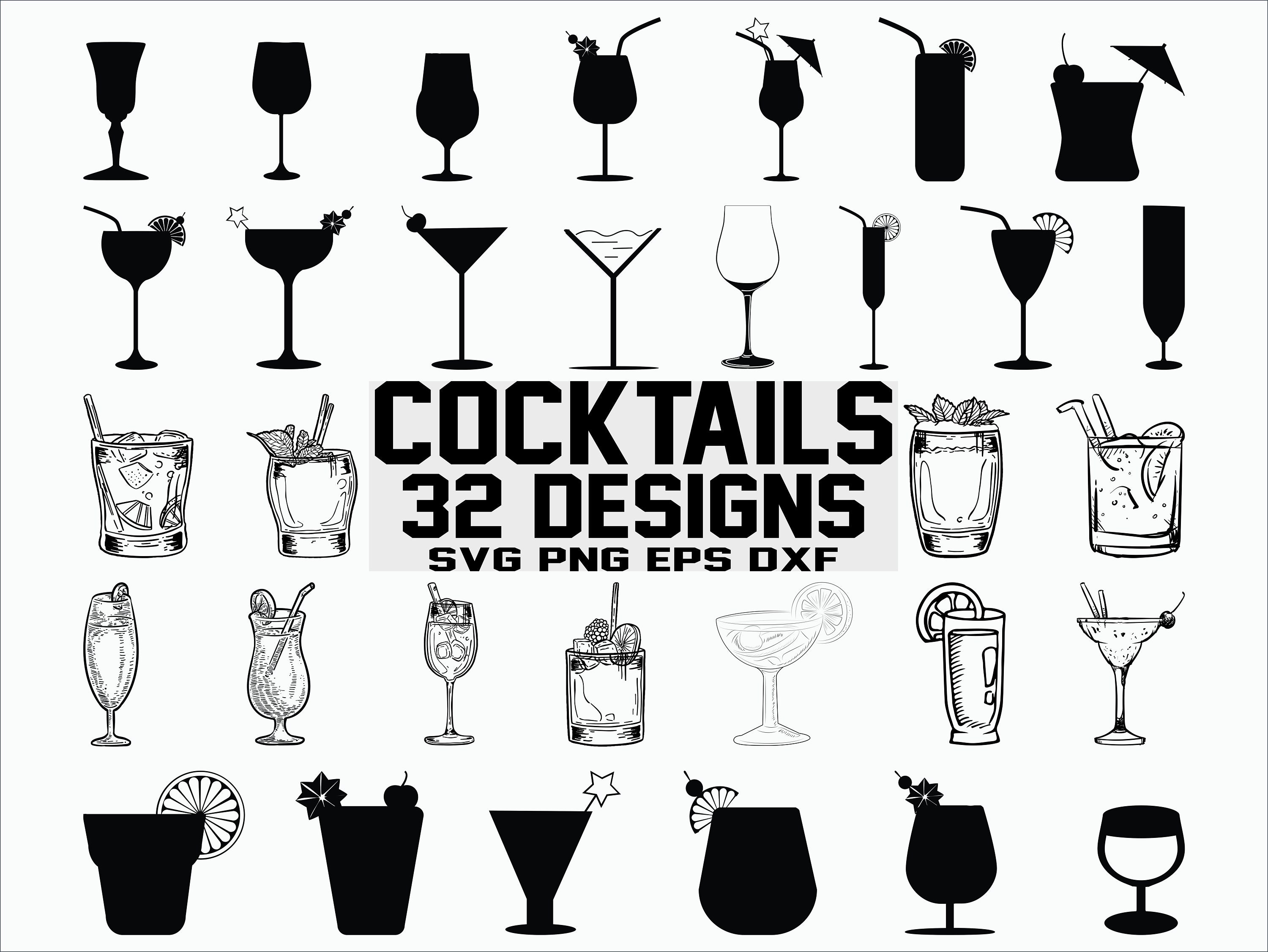Cocktails SVG, Cocktail Party SVG, Cocktail Clipart, Silhoue - Inspire ...