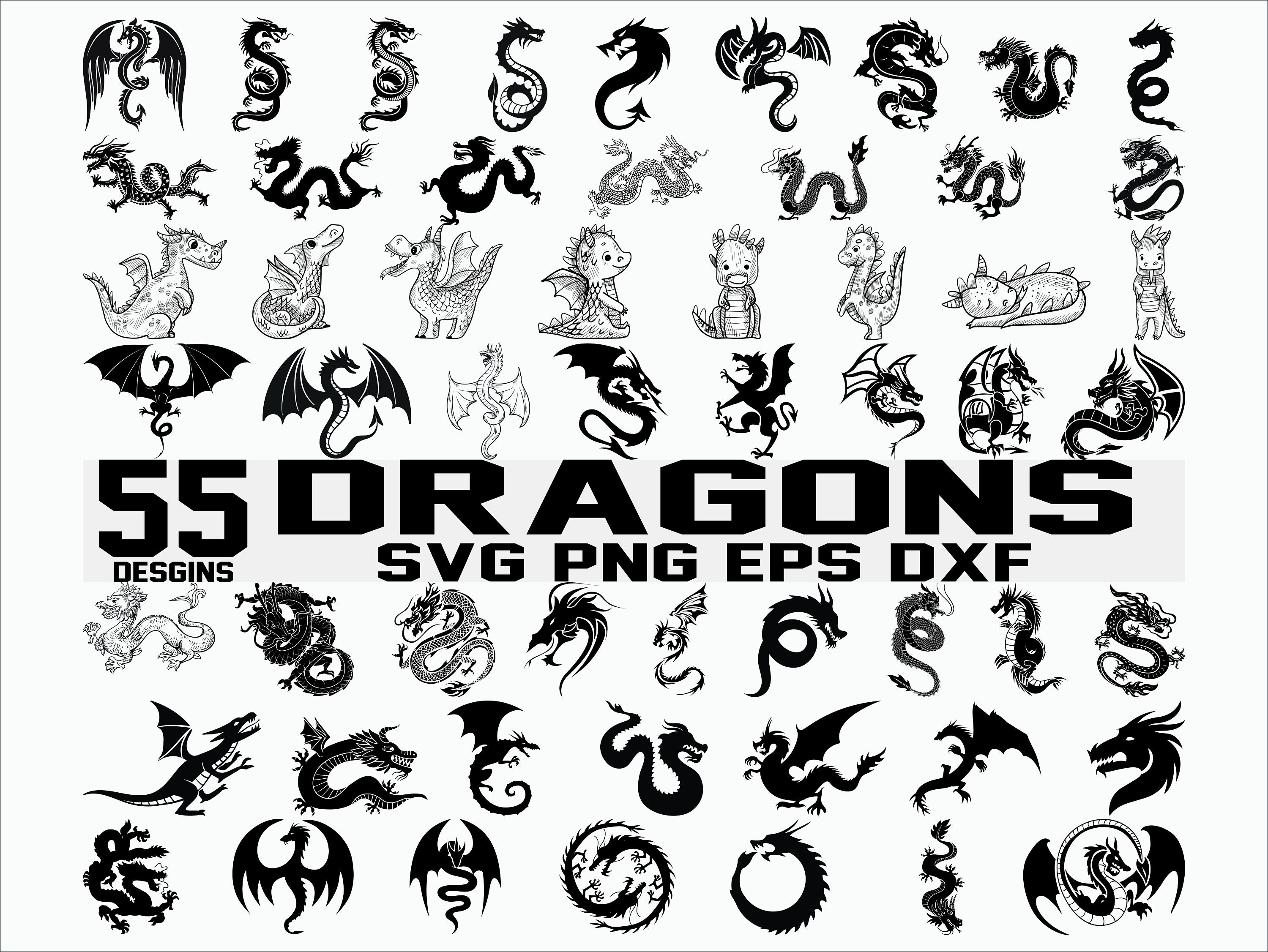 Dragon svg, tribal dragon svg, dragon silhouette, cartoon dr - Inspire ...