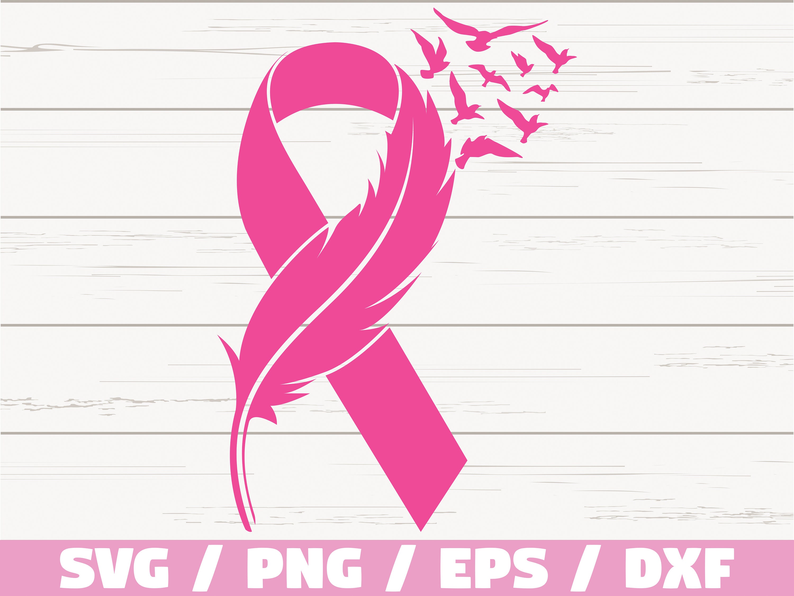 Feather Pink Ribbon SVG, Cut File, Cricut, Commercial use | Inspire Uplift