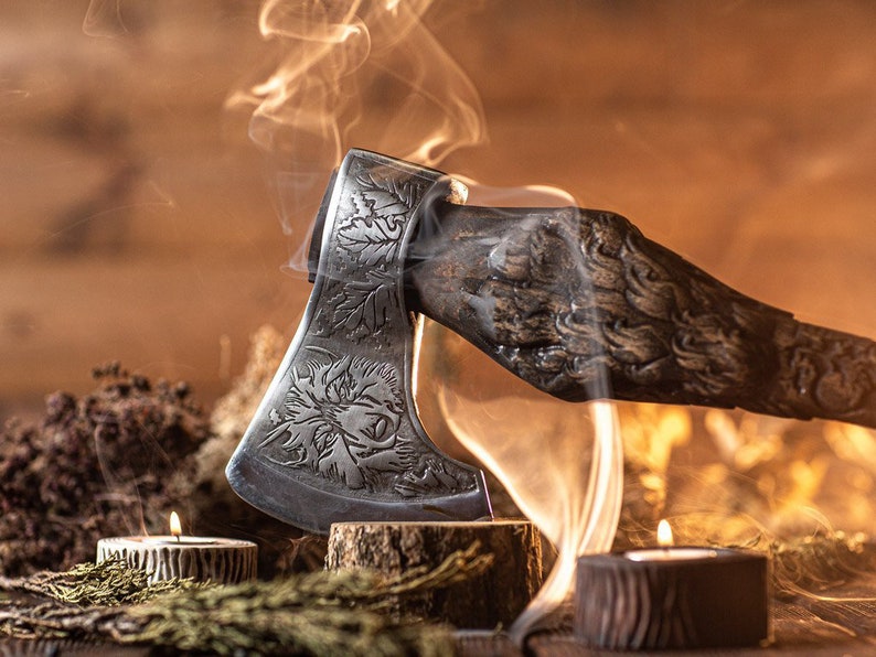 GIFT for HIM Viking HATCHET Axe Wolf Forged Carbon Steel Axe | Inspire ...
