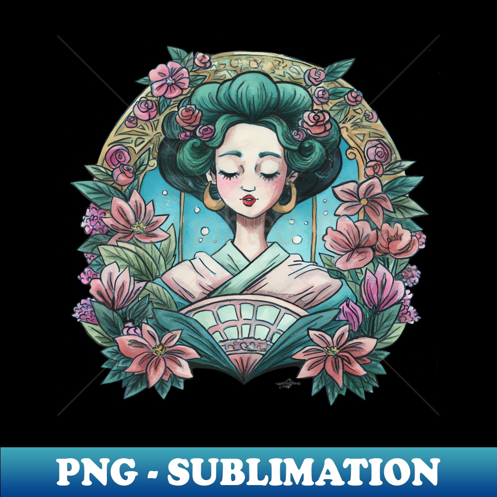 Green Geisha Art Deco Watercolour - Professional Sublimation | Inspire ...