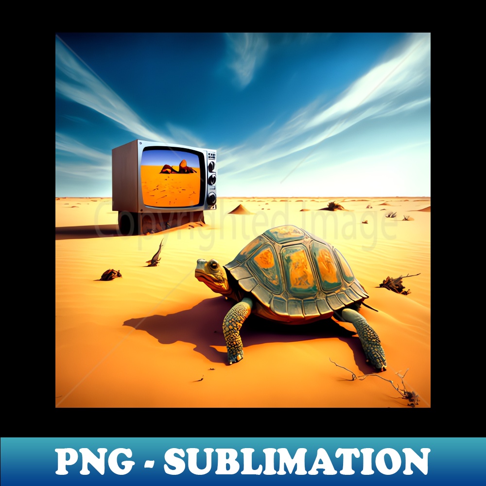 Turtle watching TV in a desert 03 - Retro PNG Sublimation Di | Inspire ...