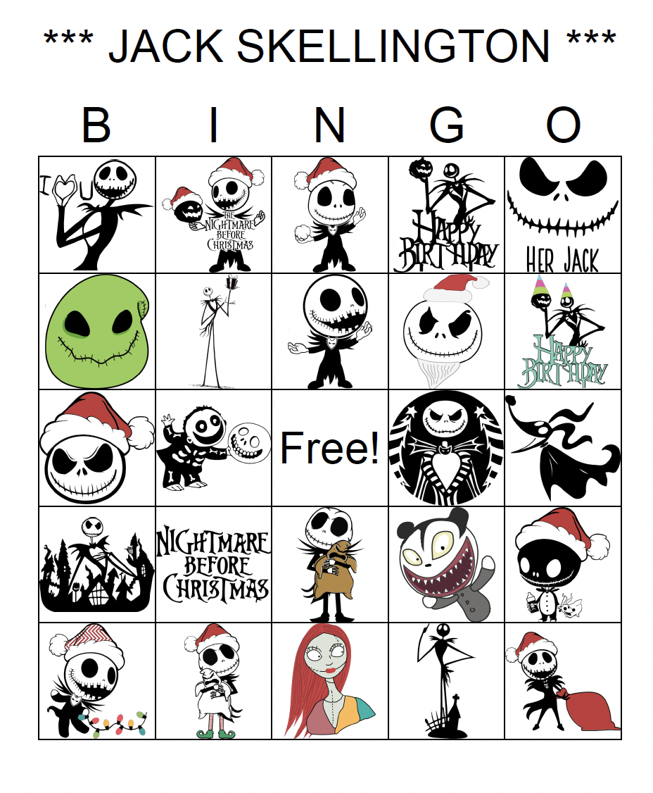 Jack Skellington Bingo Game, Cards Printable,Party Game,100 - Inspire ...