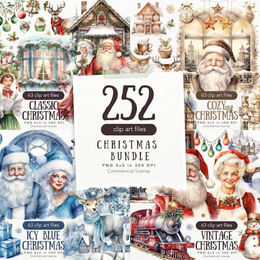 Watercolor Christmas PNG Clipart Bundle Images, Christmas Cl | Inspire ...
