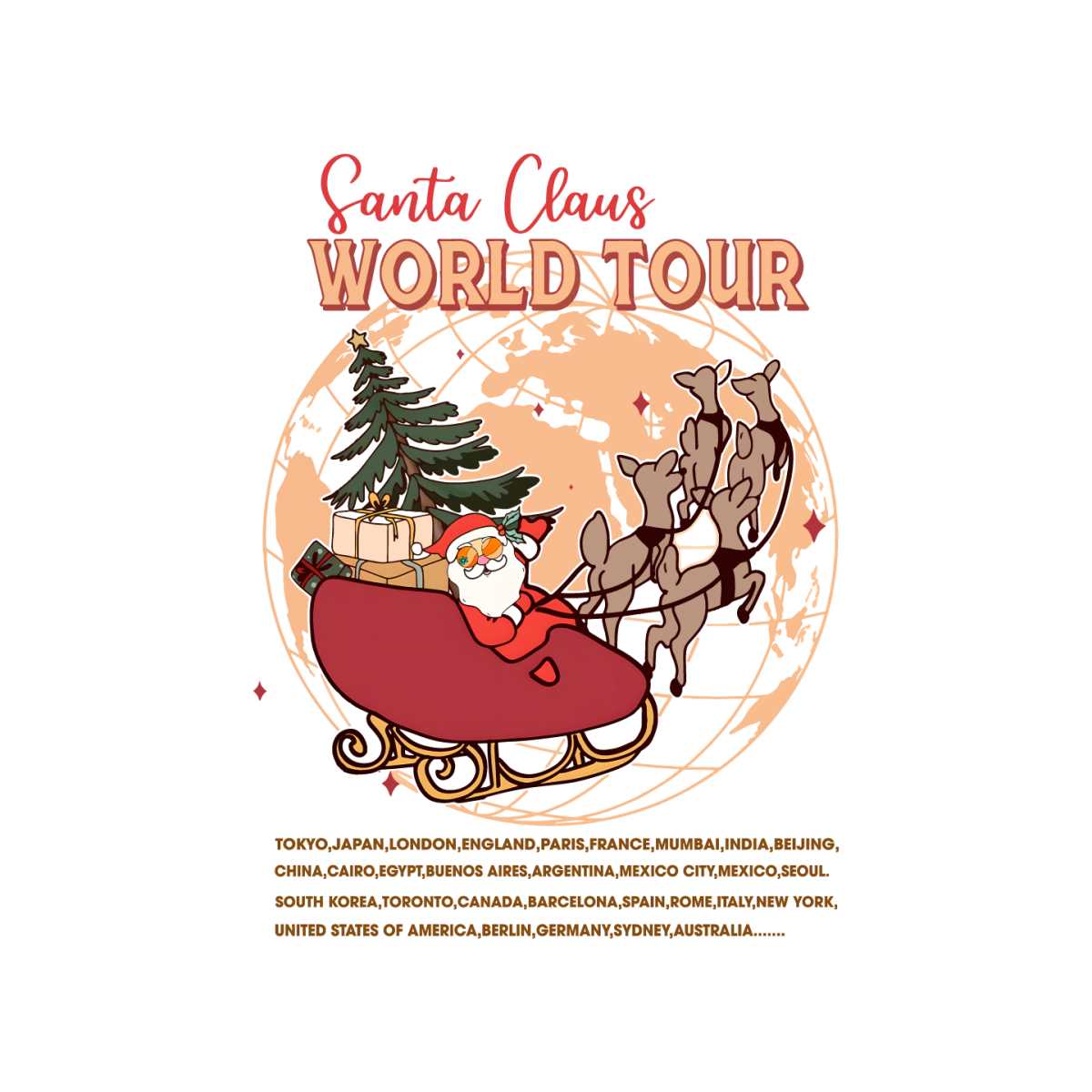 Vintage Santa Claus World Tour PNG Sublimation Design | Inspire Uplift