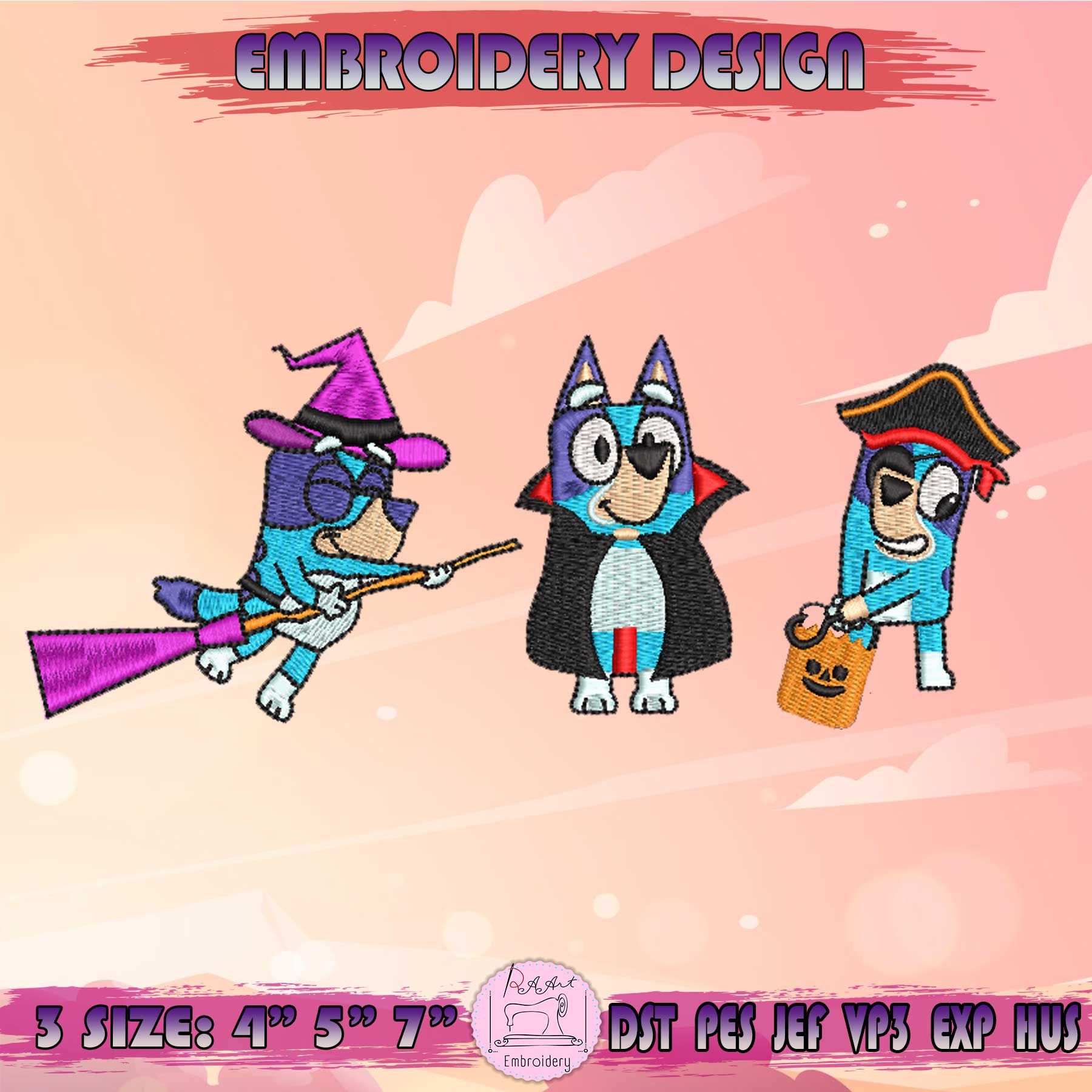 Halloween Bluey Embroidery Design, Bluey And Friends Embroid | Inspire ...