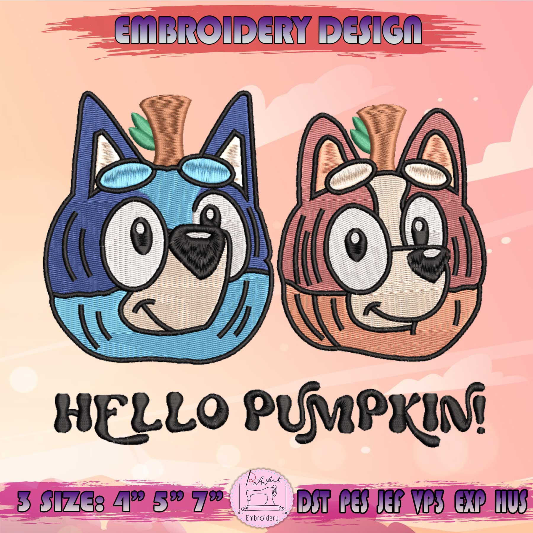 Pumpkin Bluey Embroidery Design, Bingo Embroidery, Bluey Hal | Inspire ...