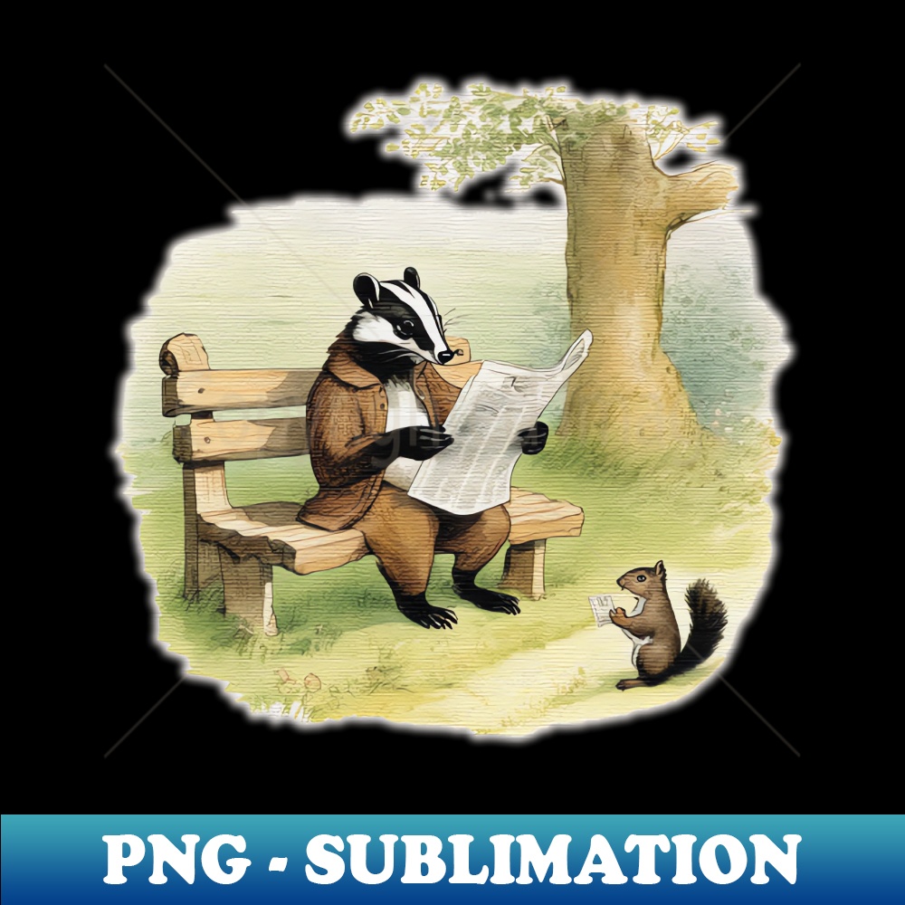 badger sitting on a bench reading a newspaper - Sublimation- | Inspire ...