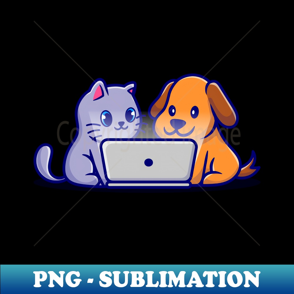 Cute Dog And Cute Cat Watching Together On Laptop Cartoon - | Inspire ...