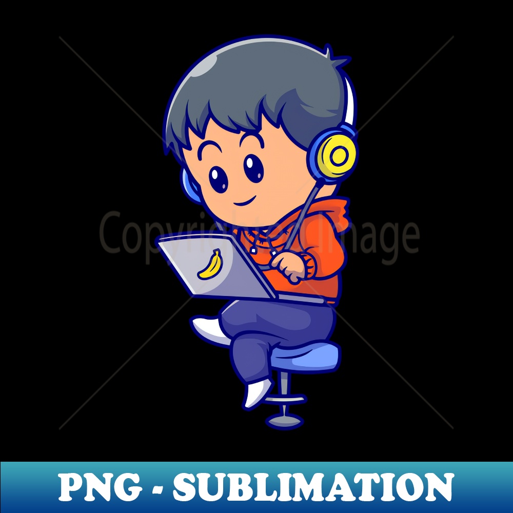 Cute People Playing Laptop Cartoon - Special Edition Sublima | Inspire Uplift