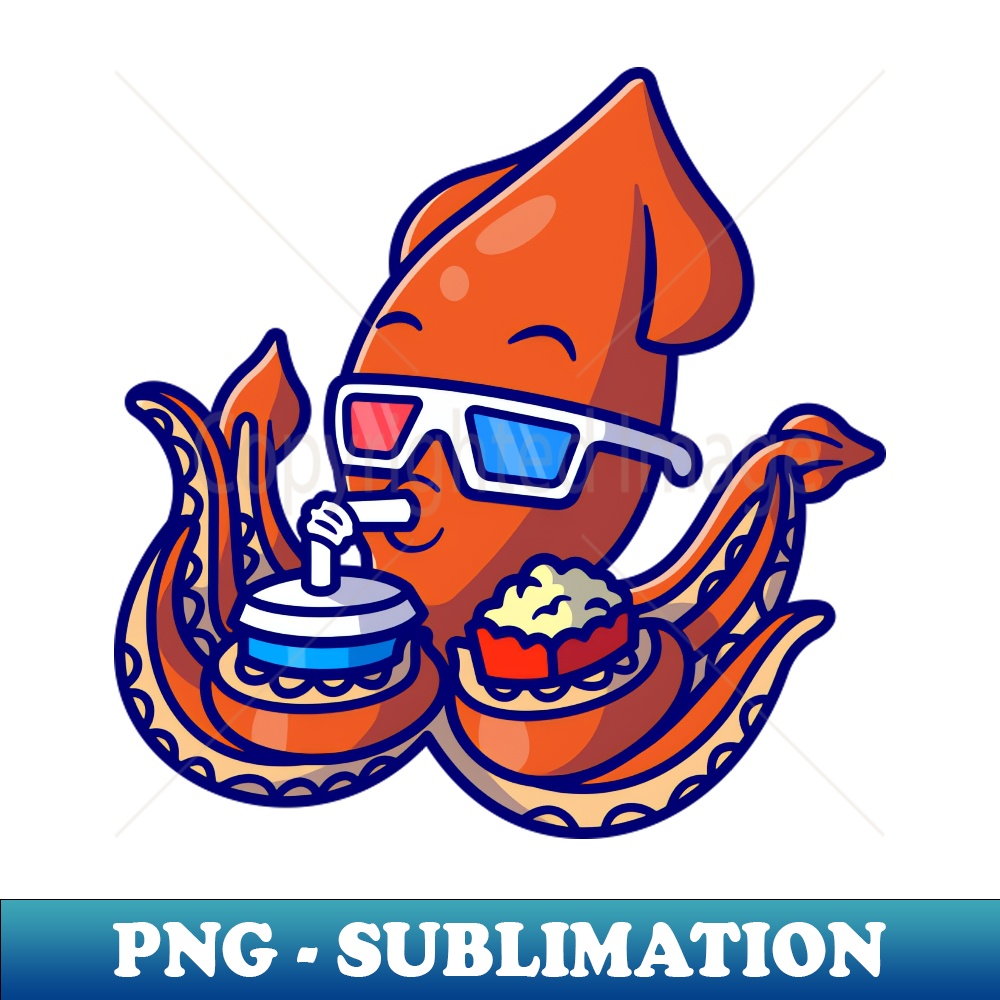 Cute Squid Watching Movie With Popcorn And Drink Cartoon - P - Inspire ...