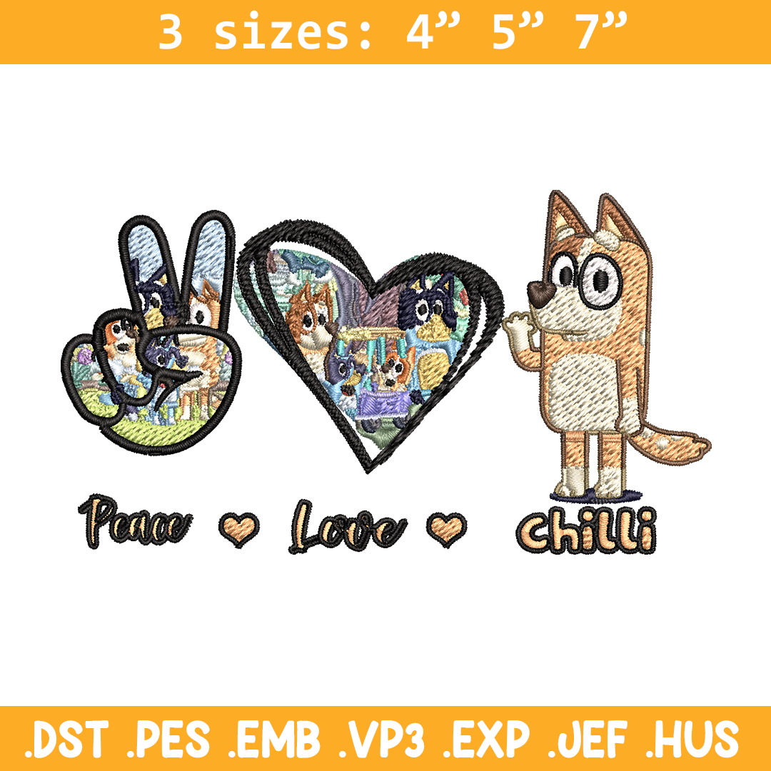 Bluey Peace Love bandit Embroidery design, Bluey cartoon Emb - Inspire ...