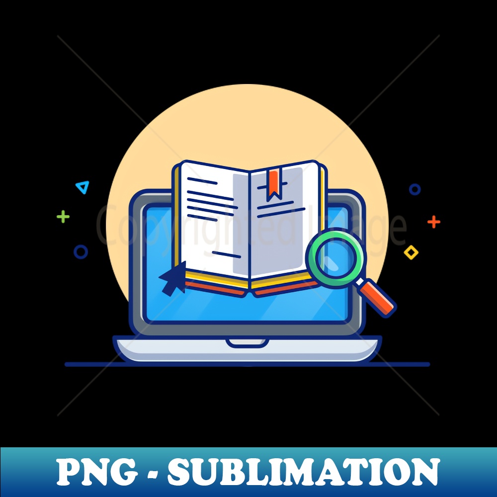 Laptop Text Book And Magnifying Glass Cartoon - Modern Subli | Inspire ...