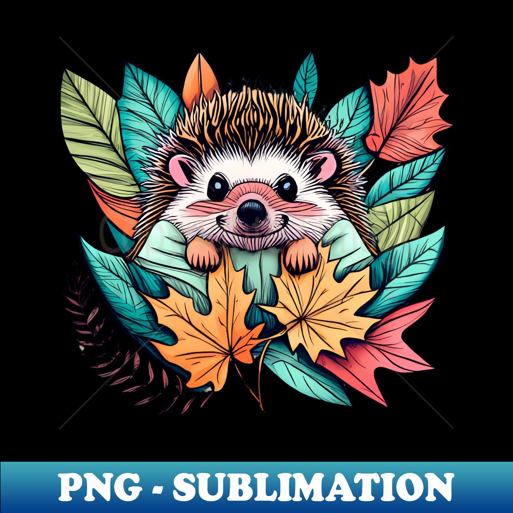 Vibrant One Line Drawing Cute Hedgehog Hugging a Maple Leaf | Inspire Uplift