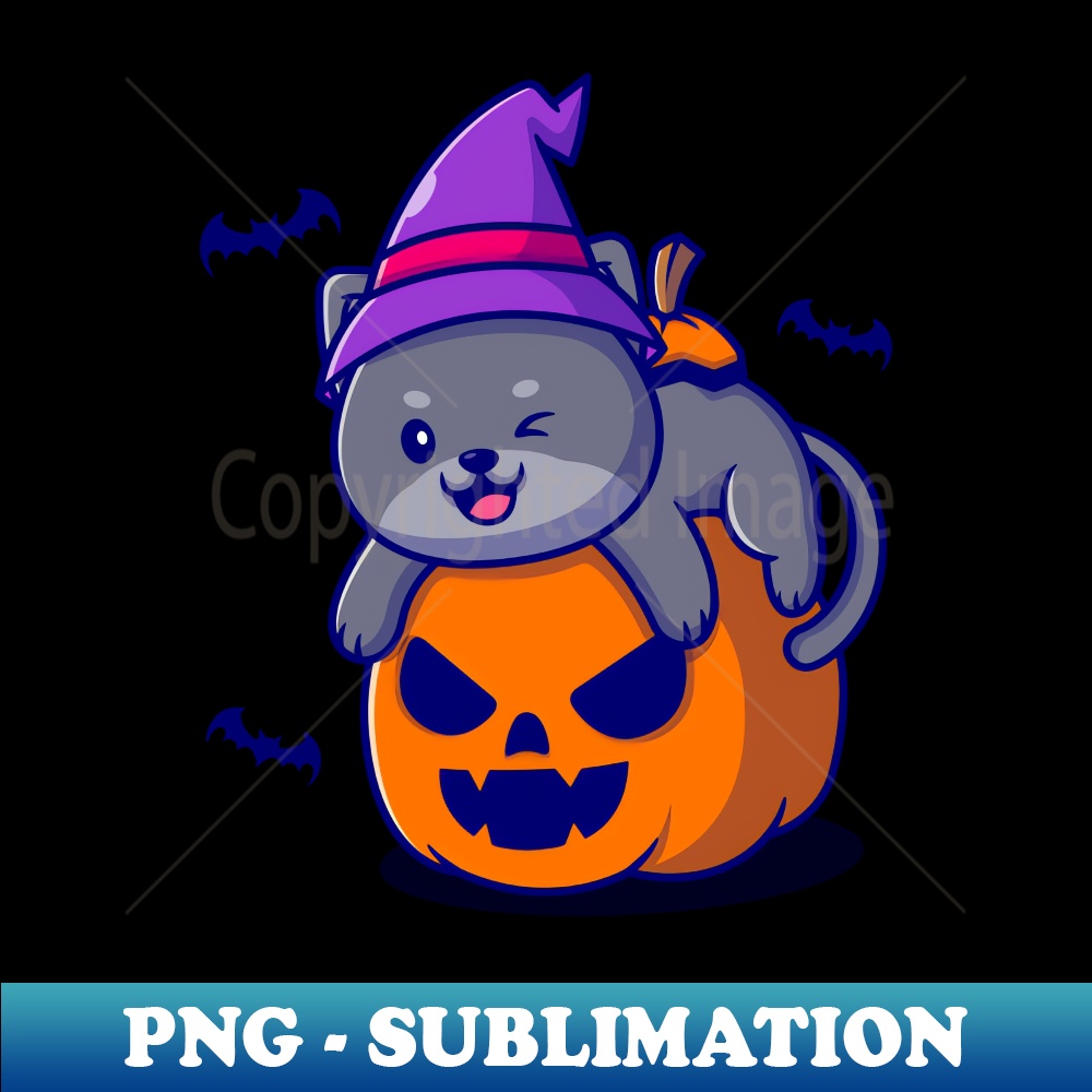 Cute Witch Cat Hug Pumpkin Halloween Cartoon - Signature Sub - Inspire Uplift