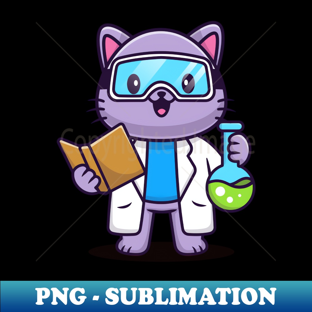 Cute Cat Scientist Cartoon - Special Edition Sublimation PNG | Inspire ...