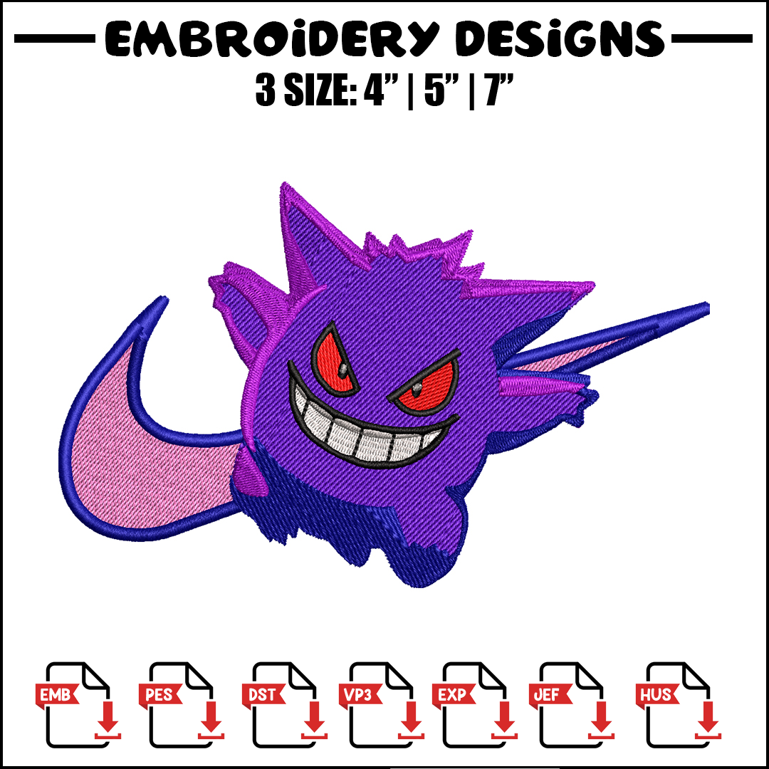 Gengar Nike embroidery design, Pokemon embroidery, nike desi | Inspire ...