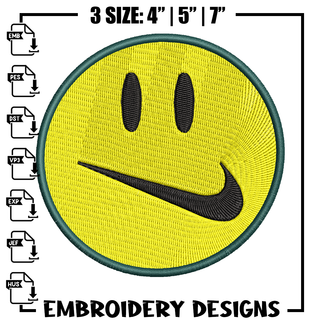 Emoji smile swoosh embroidery design, Emoji embroidery, logo - Inspire ...