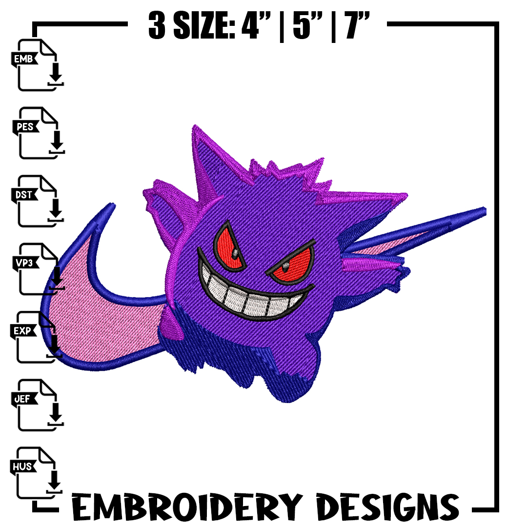 Gengar Nike embroidery design, Pokemon embroidery, nike desi | Inspire ...