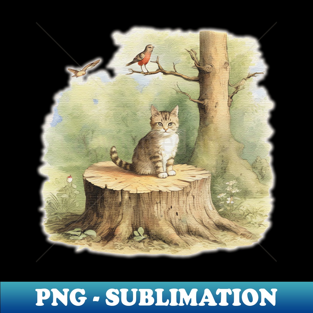 cute cat on a tree stump - PNG Sublimation Digital Download - Inspire ...
