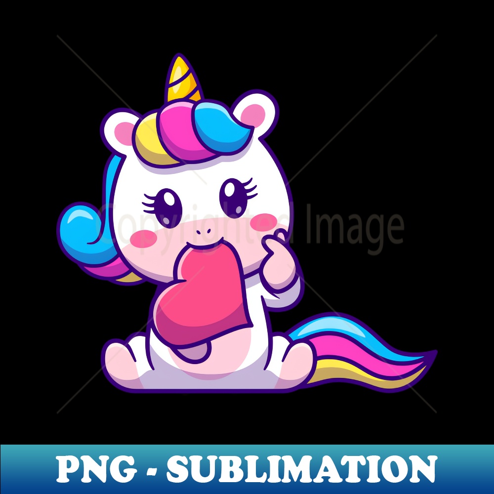 Cute Unicorn Bite Love With Love Sign Hand Cartoon - Instant | Inspire ...