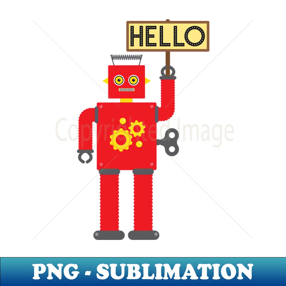Retro Red Toy Robot Saying Hello - PNG Transparent Sublimati | Inspire ...
