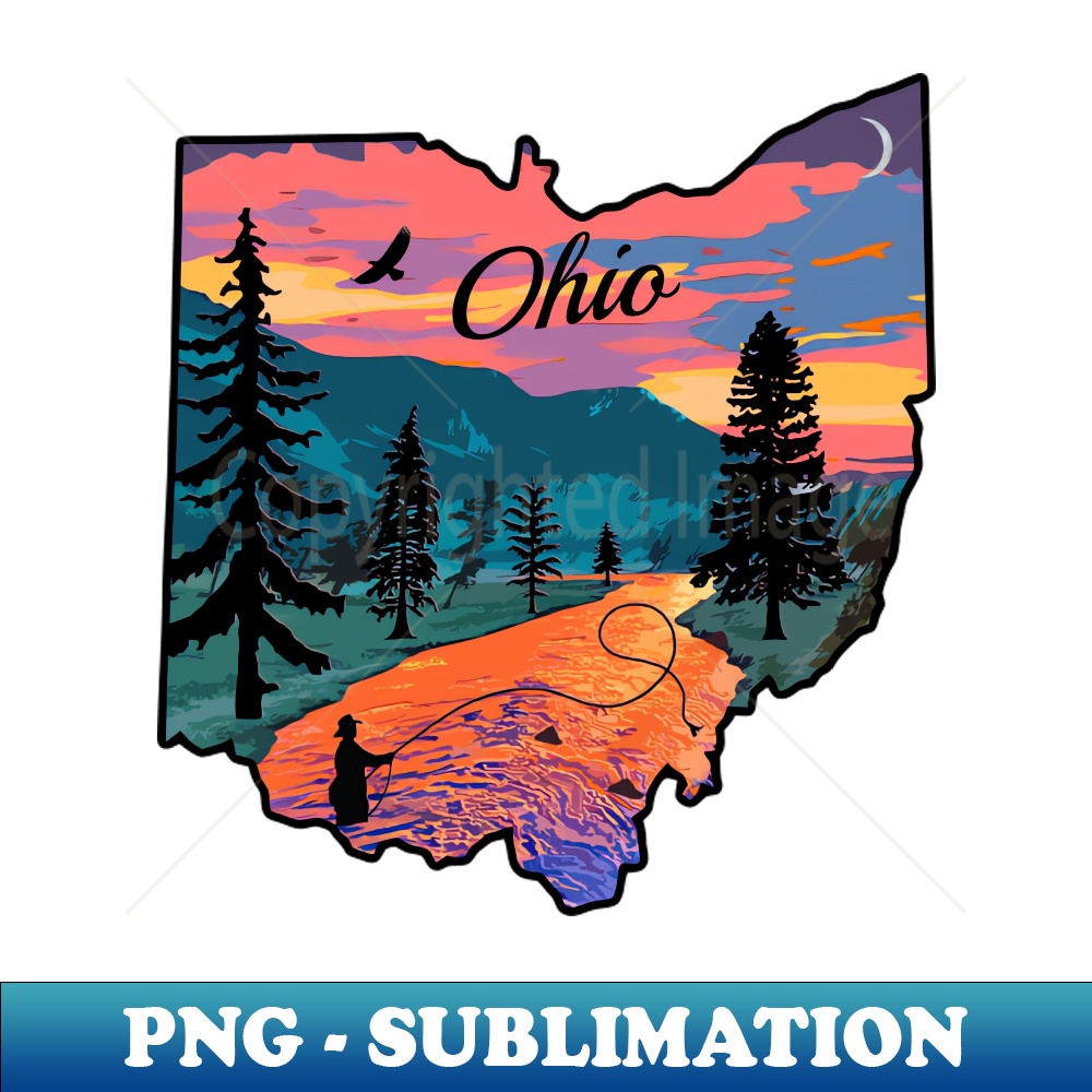 Ohio State Map Mountain Sunset River Fishing Retro - Elegant | Inspire ...